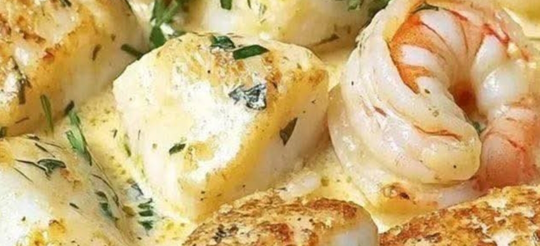 Shrimp and Cod in Creamy Garlic Sauce – T-hch